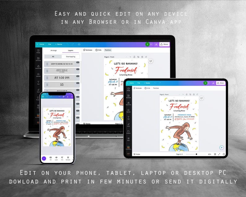 Curious George Birthday Invitation, Printable Monkey Invite, Ape Invite ...