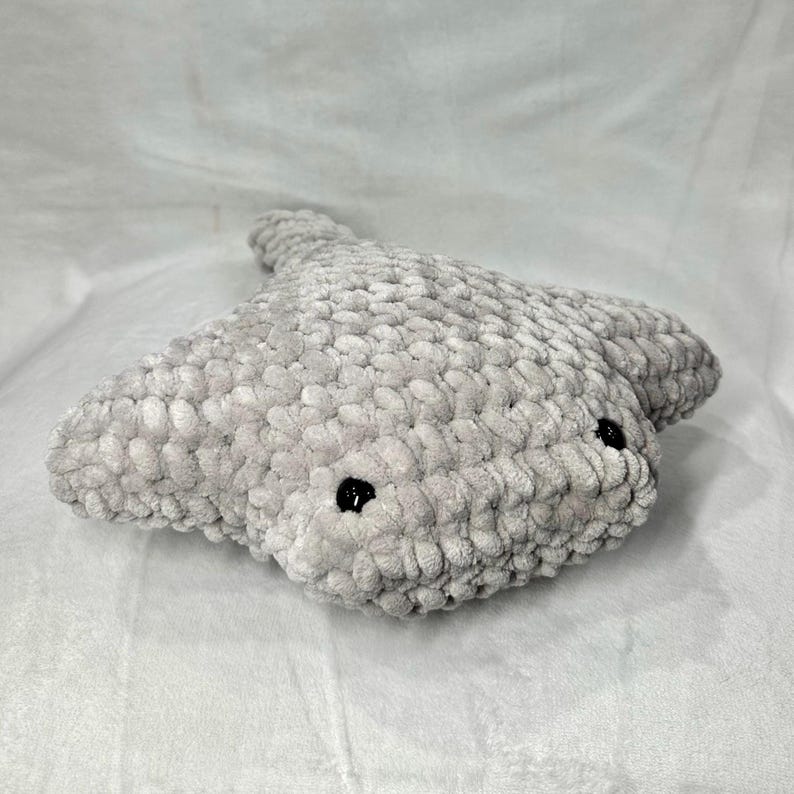 Large 17” Crochet Stingray Stuffed Animal | Crochet Grey Stingray Plush ...