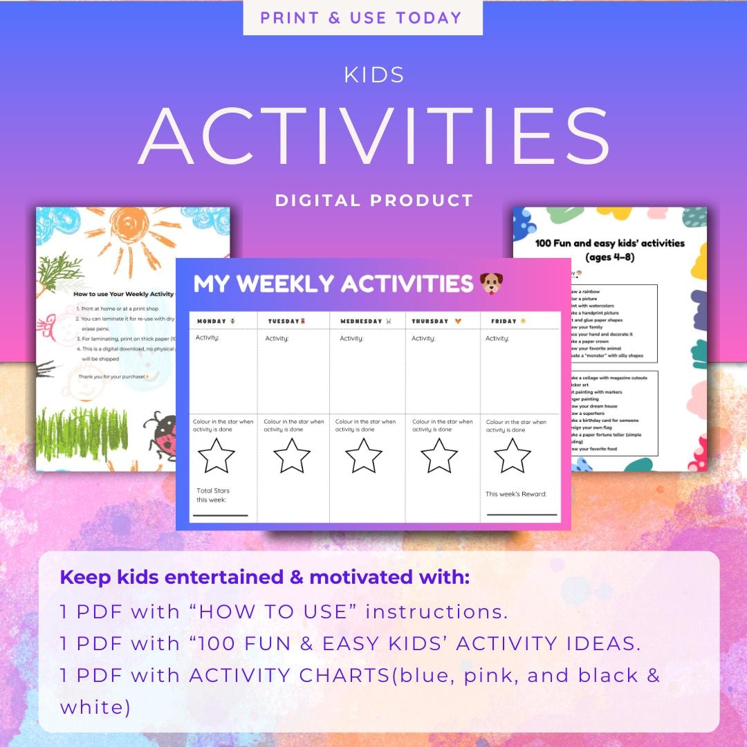Kids' Weekly Activity Chart | 100+ Fun Ideas (printable Digital ...