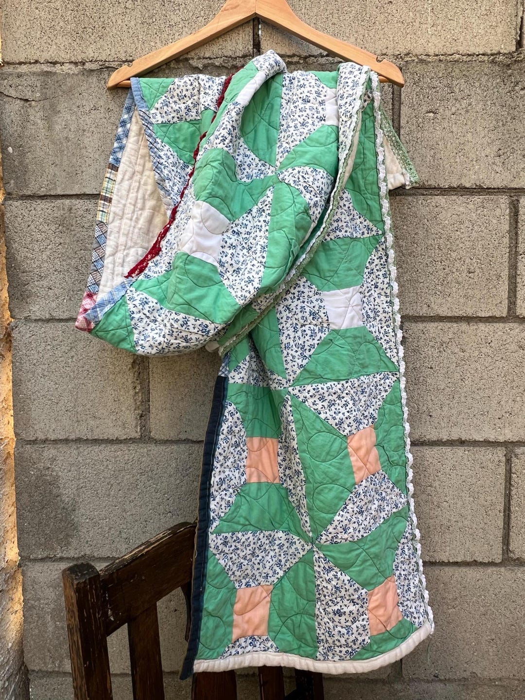 Big Scarf Made From an 80's Vintage Quilt With Tiny Blue Floral Print ...