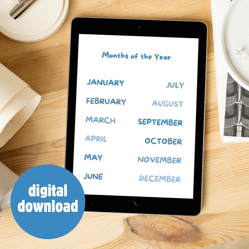 Blue Months of the Year Print | Digital Poster for Kids | Educational ...
