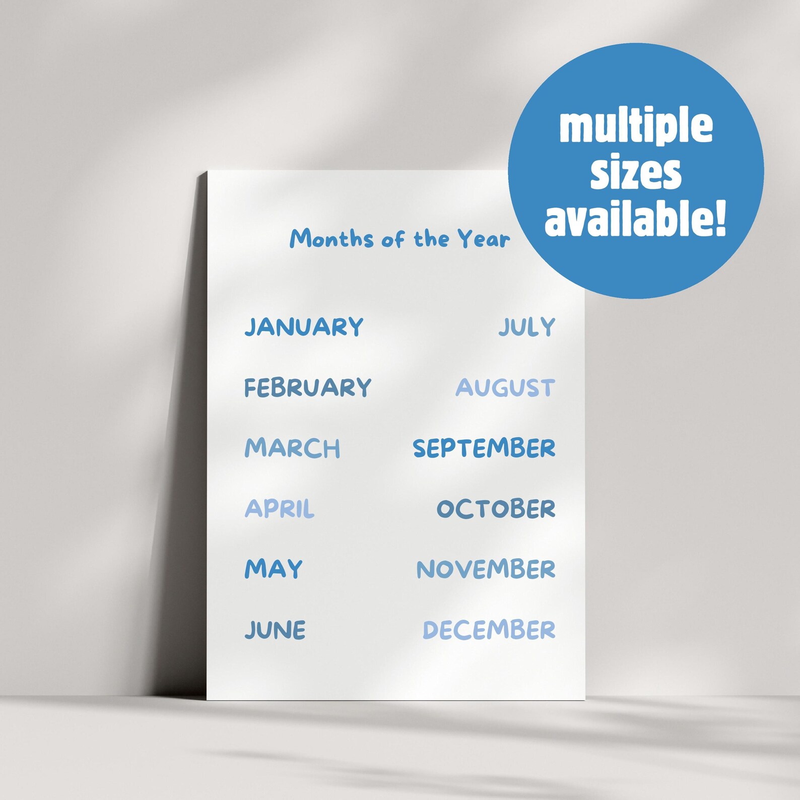 Blue Months of the Year Print | Digital Poster for Kids | Educational ...