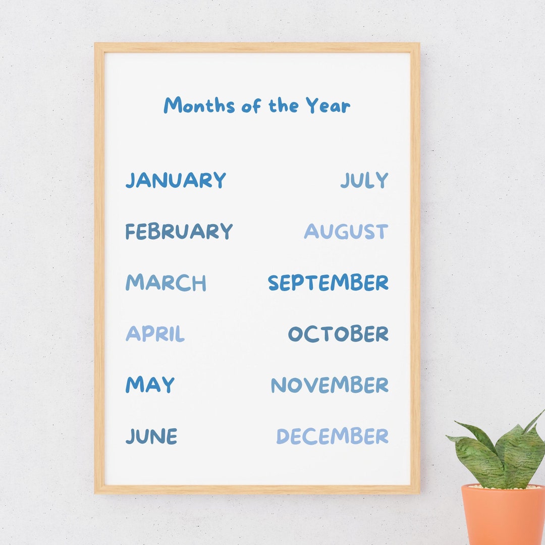 Blue Months of the Year Print | Digital Poster for Kids | Educational ...