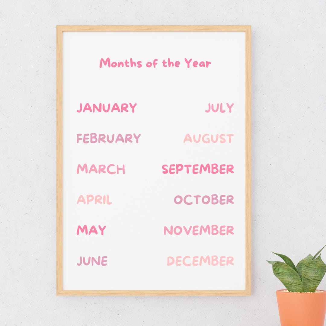 Pink Months of the Year Print | Digital Poster for Kids | Educational ...