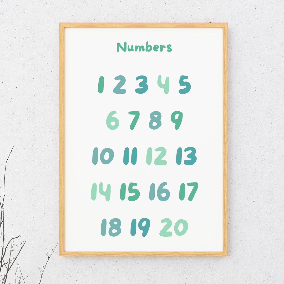 Green Numbers Digital Print | 1-20 Poster for Kids | Educational ...