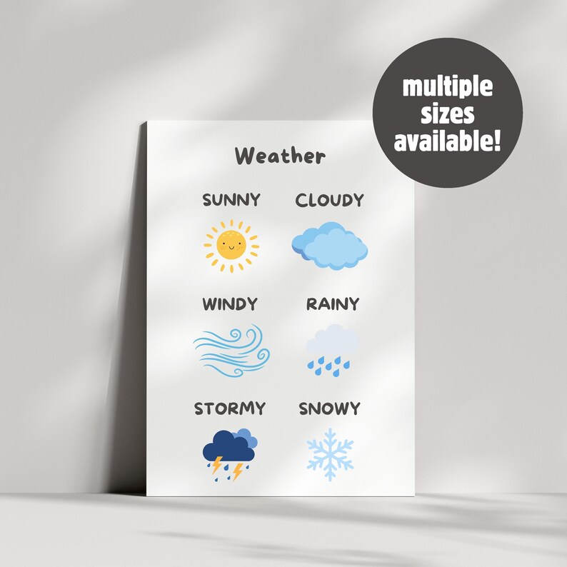 Weather Poster Print | Digital Download | Kids Weather Chart ...