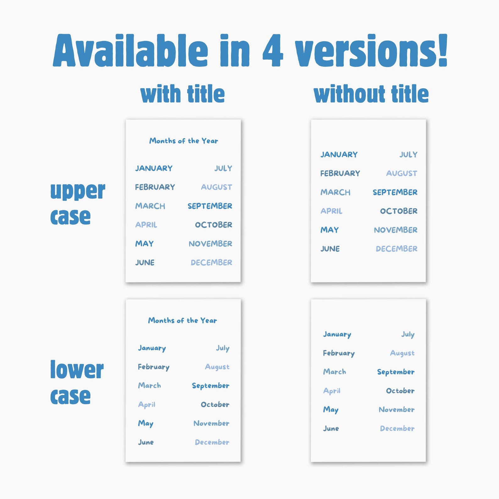 Blue Months of the Year Print | Digital Poster for Kids | Educational ...