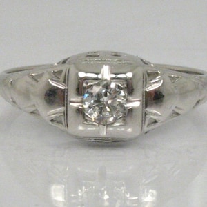 Retro Era Vintage Old Cut Diamond Engagement Ring 14K White - Etsy