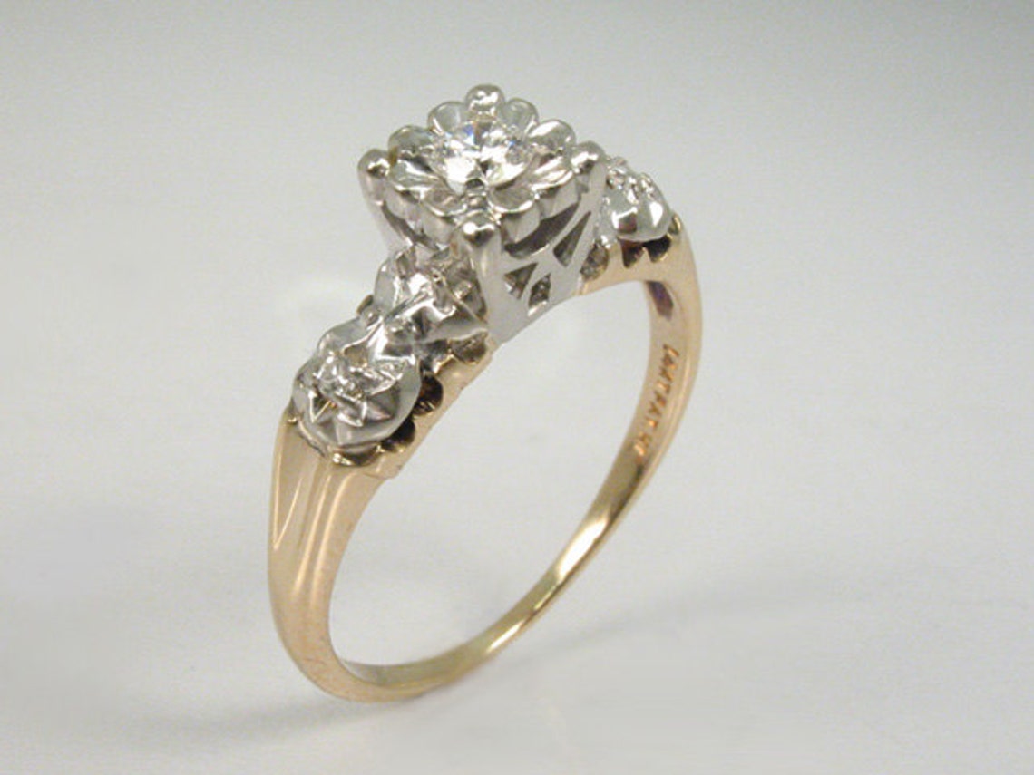 Vintage Diamond Engagement Ring Buttercup Illusion Head - Etsy