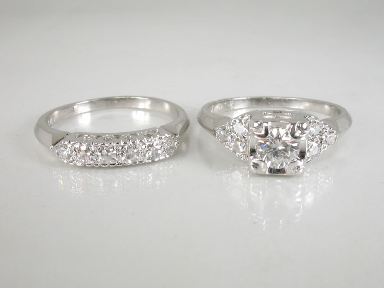 Superb Vintage Two Piece Diamond Wedding Ring Set Mid - Etsy