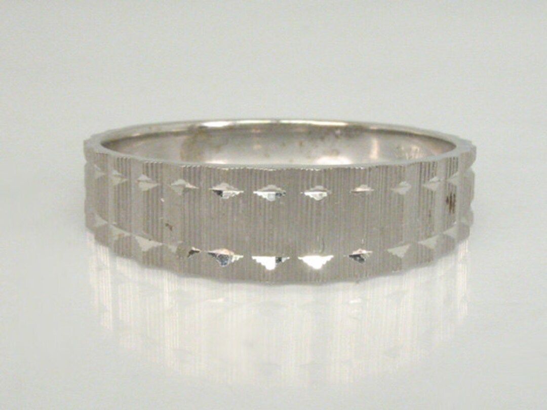 Vintage Men's Etched Gold Wedding Ring - Size 10 - 14K White - Mid ...