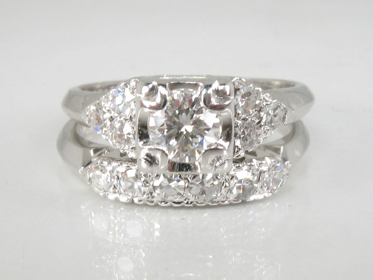 Superb Vintage Two Piece Diamond Wedding Ring Set Mid - Etsy