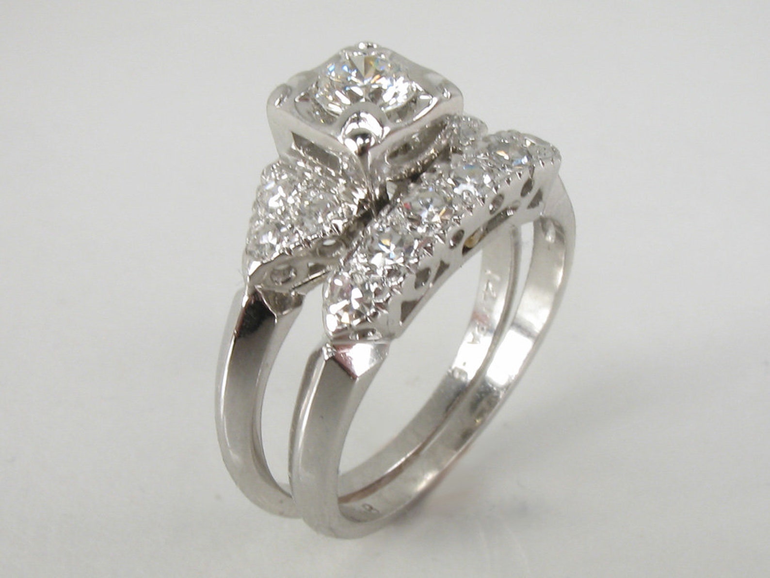 Superb Vintage Two Piece Diamond Wedding Ring Set Mid - Etsy