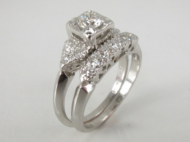 Superb Vintage Two Piece Diamond Wedding Ring Set Mid - Etsy