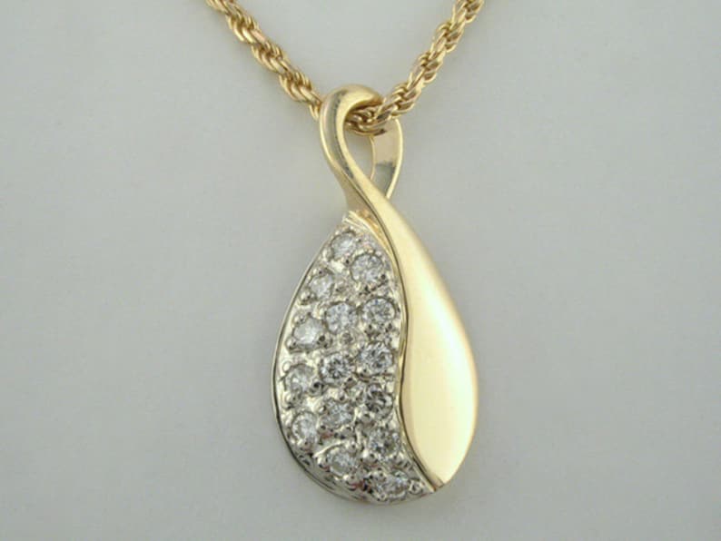 Diamond Cluster Pendant & Chain - Pear Shape - Diamonds Set in 10.3 ...