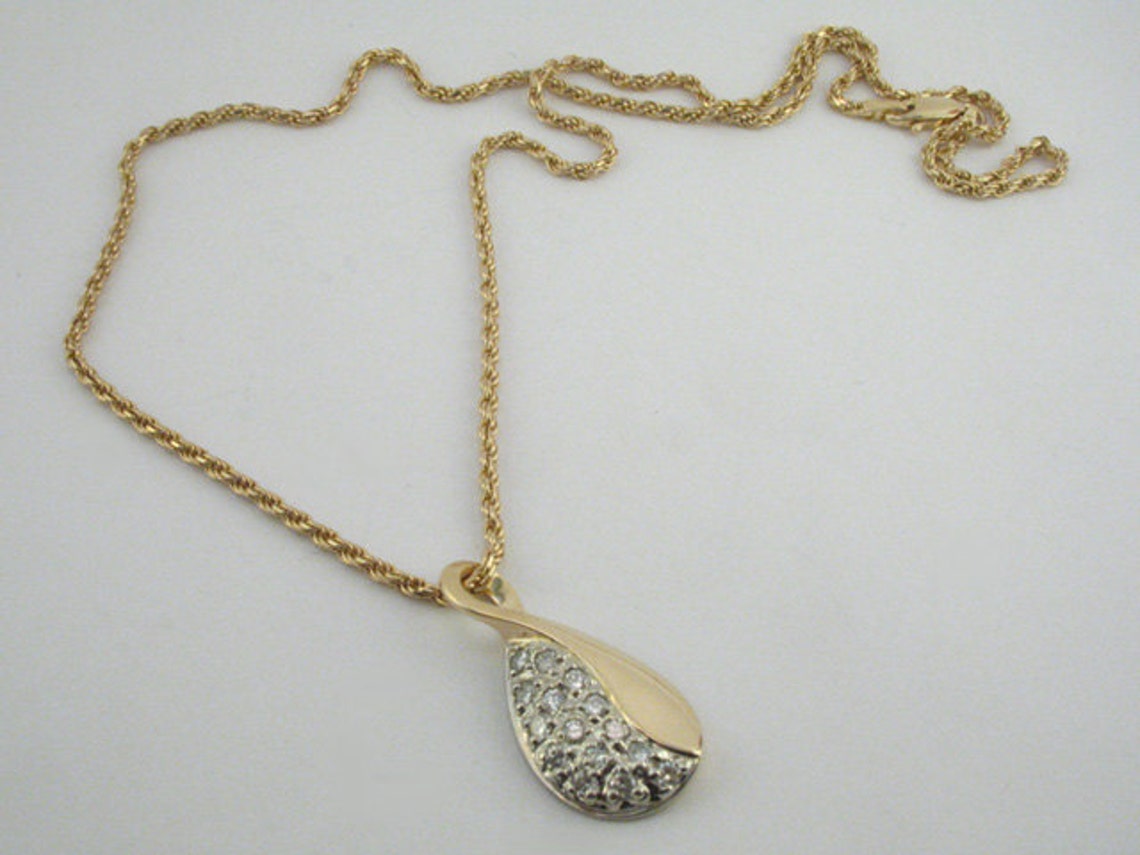 Diamond Cluster Pendant & Chain - Pear Shape - Diamonds Set in 10.3 ...