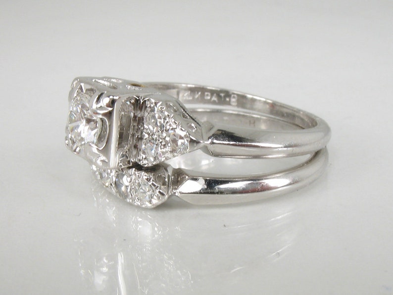 Superb Vintage Two Piece Diamond Wedding Ring Set Mid - Etsy
