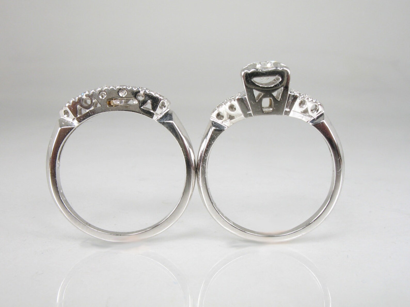 Superb Vintage Two Piece Diamond Wedding Ring Set Mid - Etsy