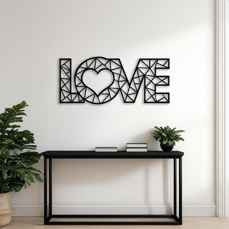 Geometric Heart LOVE Metal Wall Art – Modern Romantic Laser Cut Sign ...