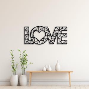 Geometric Heart LOVE Metal Wall Art – Modern Romantic Laser Cut Sign ...