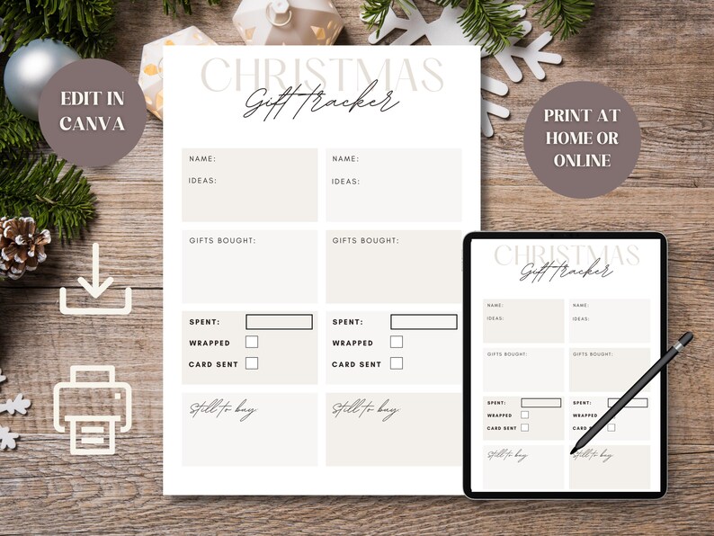 Gift Planner, Printable, Gift Tracker Printable, Instant Download ...