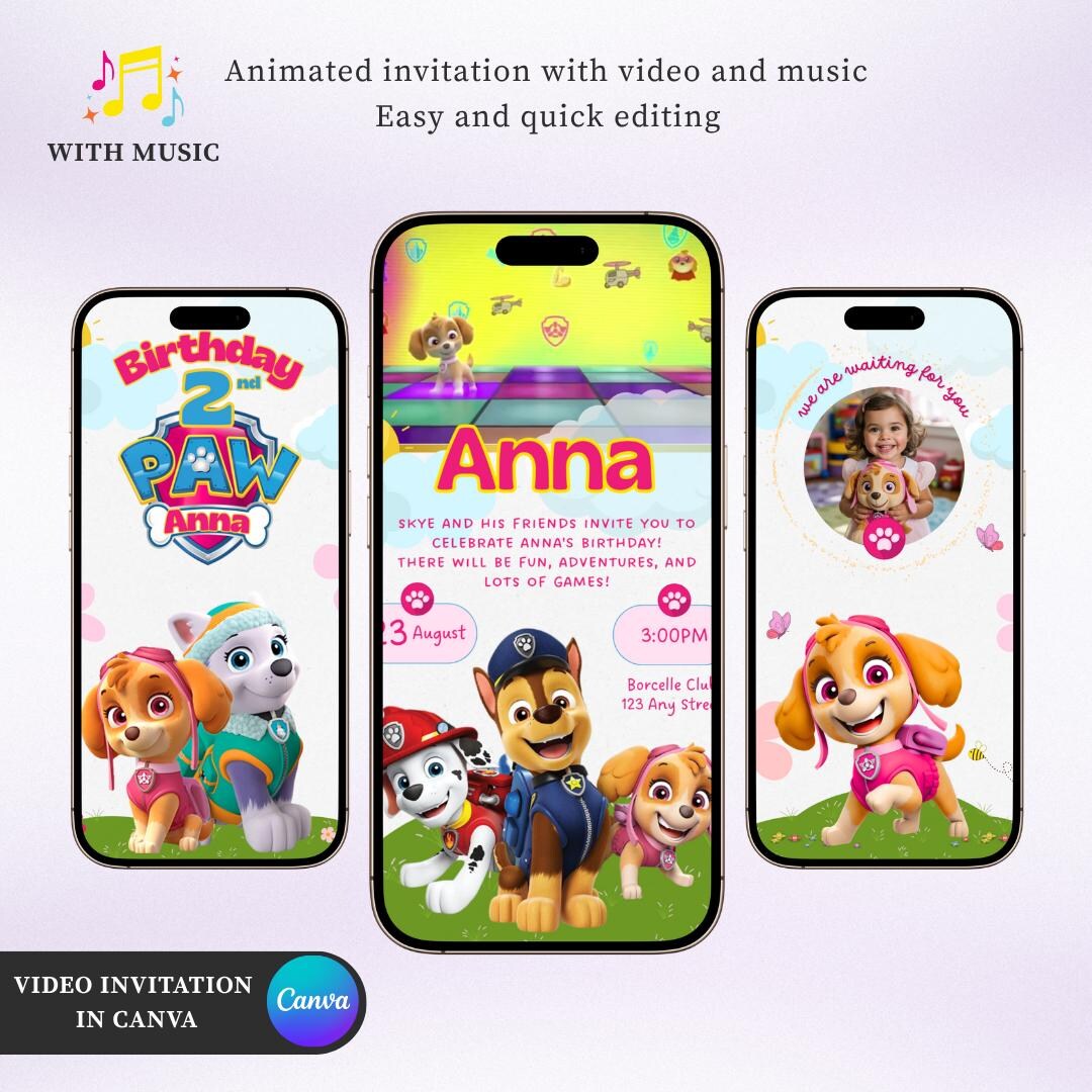 Paw Patrol Skye Animated Invitation | Girl Birthday Video Template ...