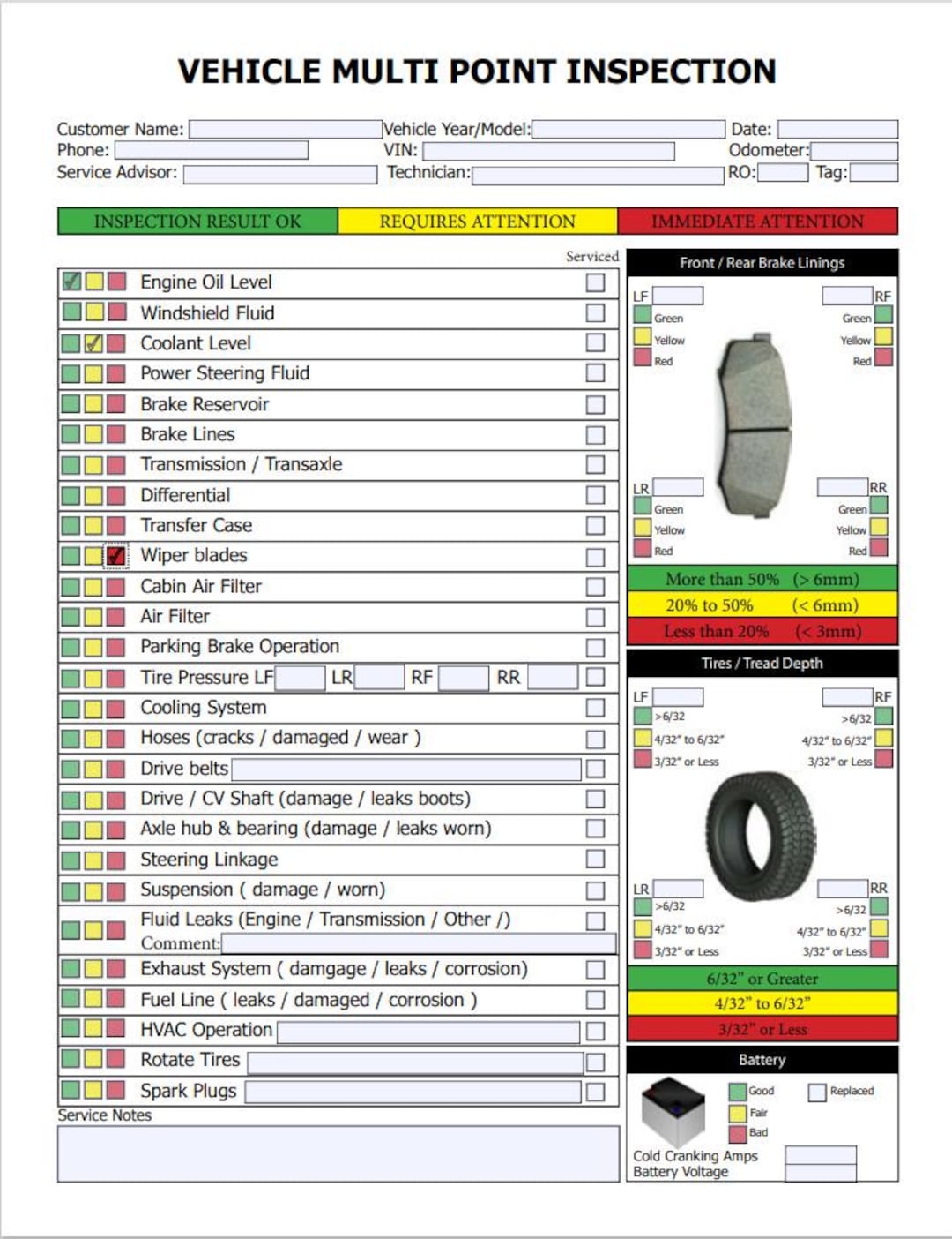 Vehicle Service Form | Maintenance Form | Inspection Form | Maintenance ...