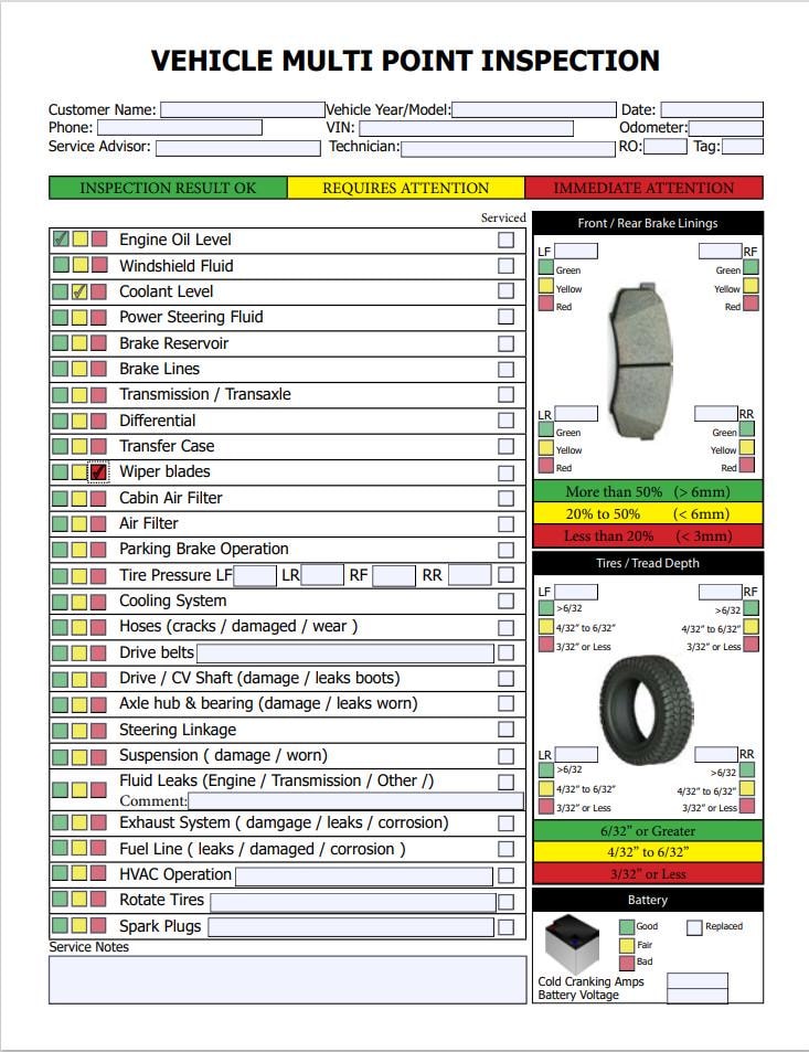 Vehicle Service Form | Maintenance Form | Inspection Form | Maintenance ...