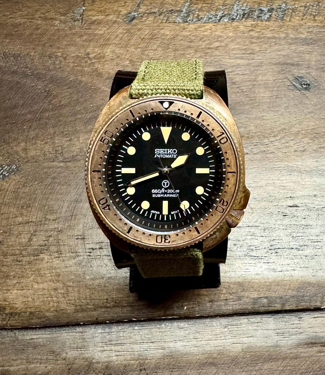 Bronze Seiko Turtle Automatic Watch Vintage Brass Patina Military Army ...