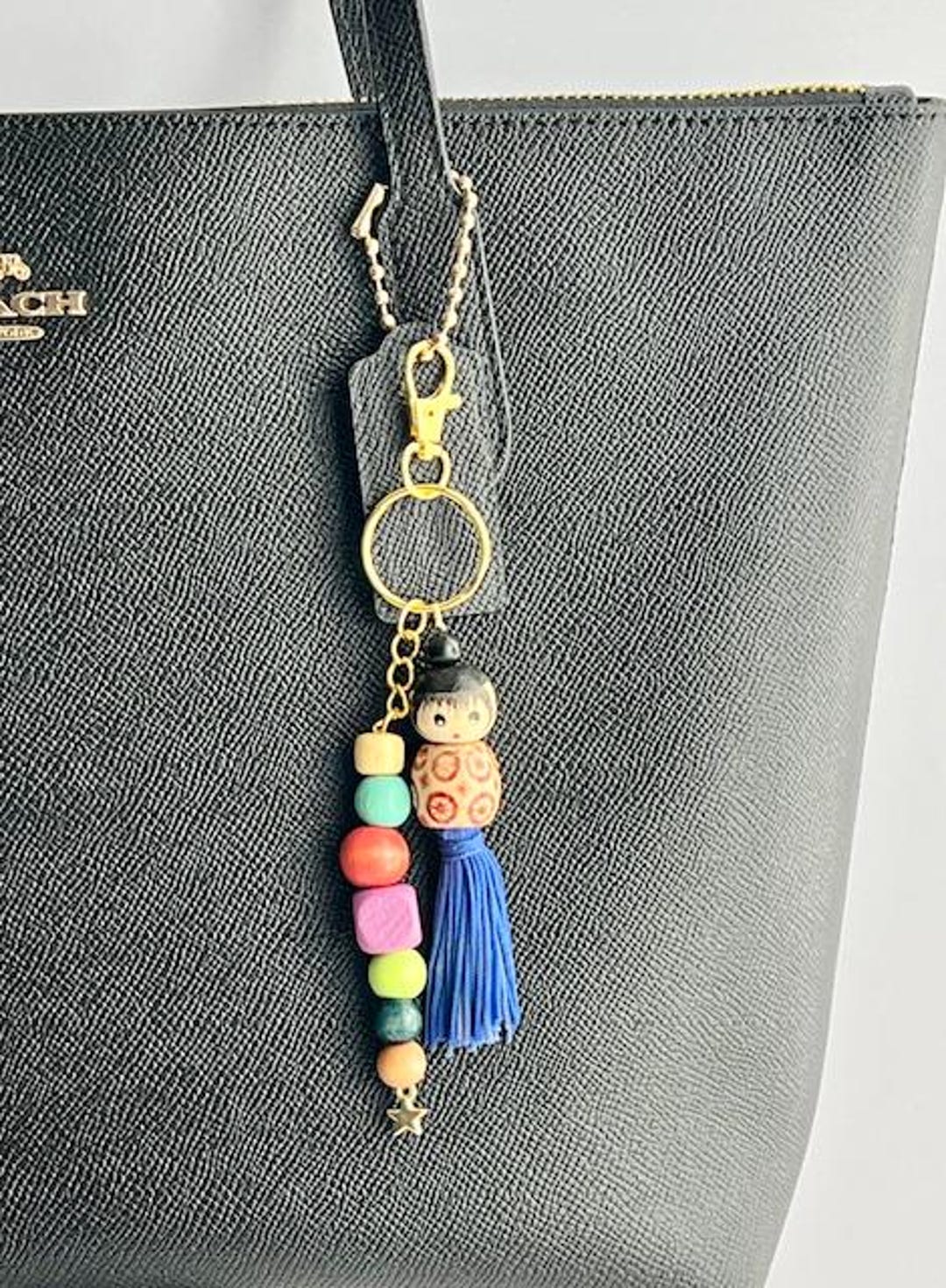 SAORI - Handmade Mini Kokeshi Doll Bag Charm Key Chain in GOLD Made ...