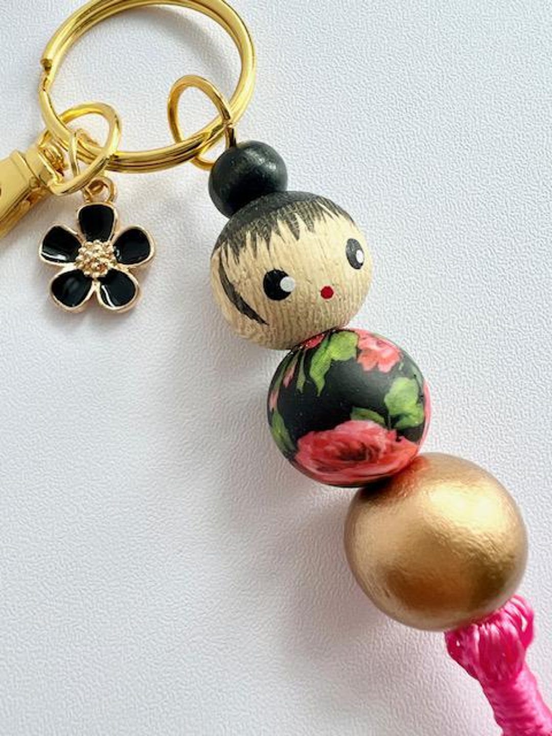 HANA - Kimeko KOKO Doll Bag Charm Key Chain in GOLD Made With Vintage ...