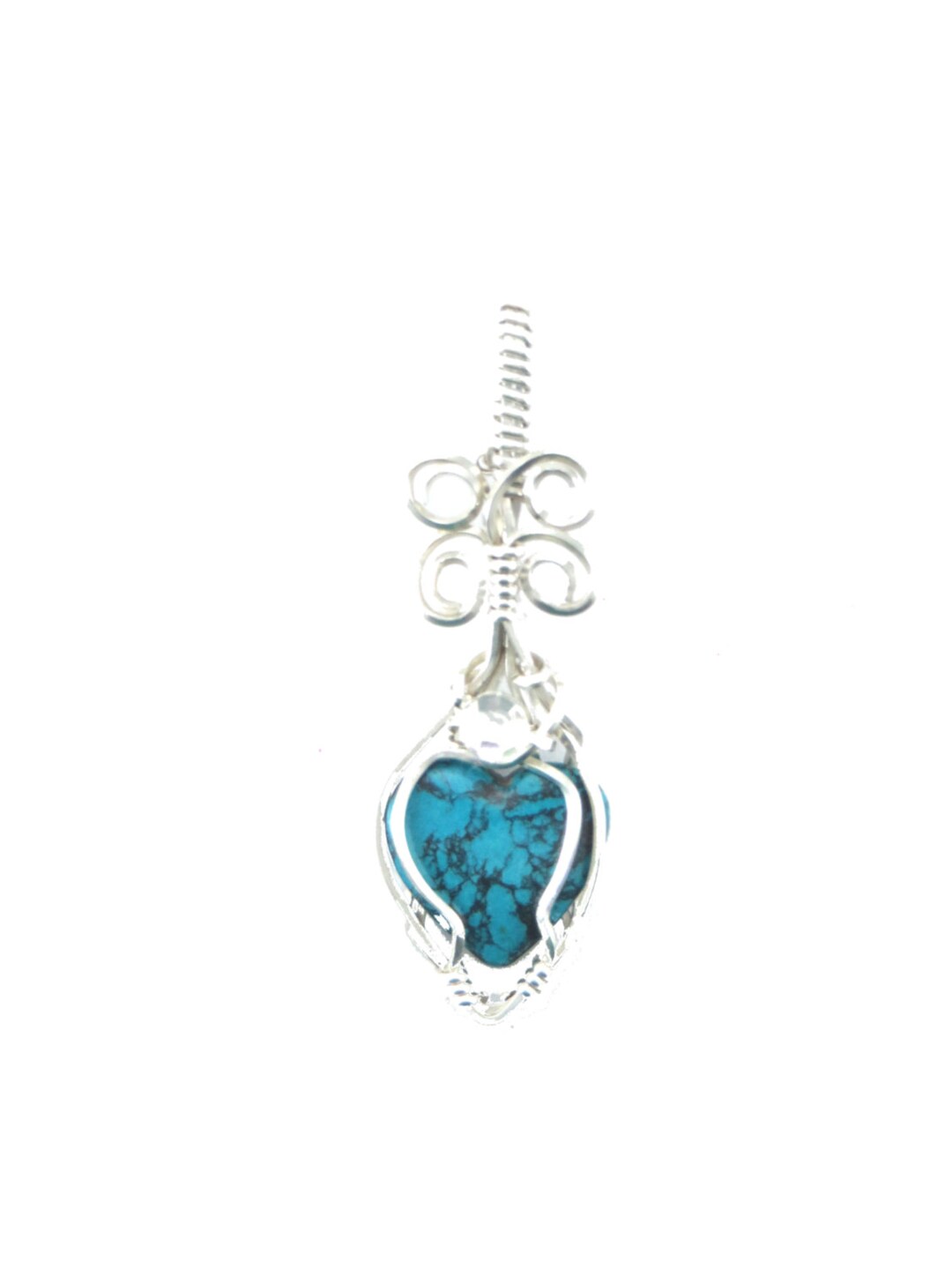 Small Turquoise Heart Pendant Sterling Silver Wire - Etsy