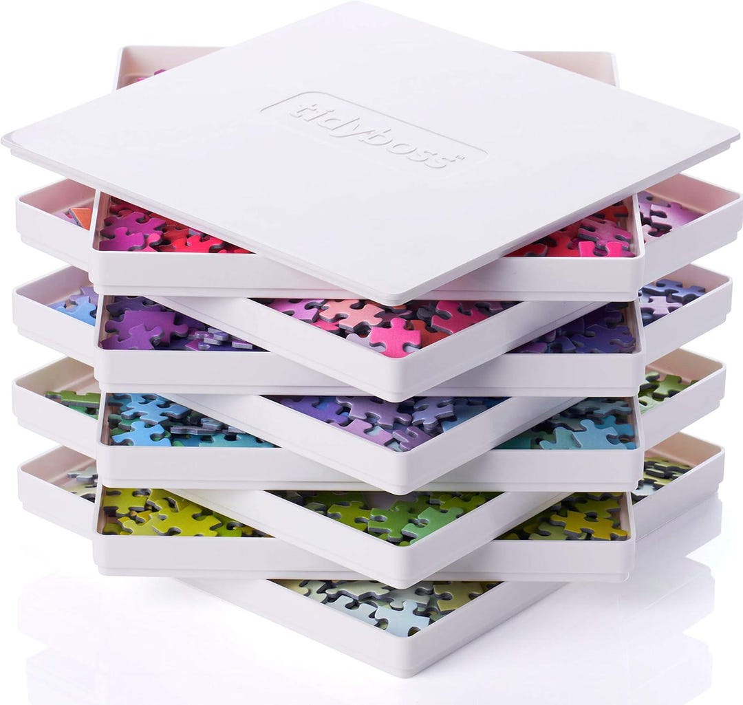 8 X White Stackable Puzzle Sorting Trays With Lid 8" X 8" | Portable ...
