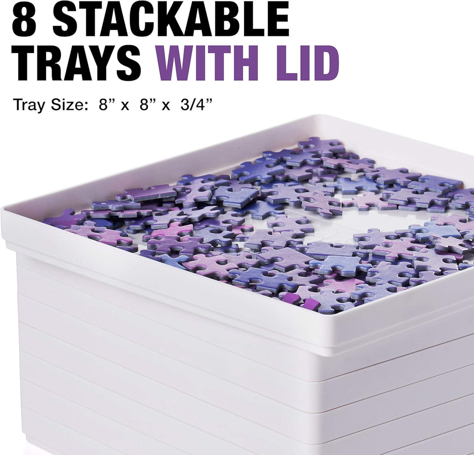 8 X White Stackable Puzzle Sorting Trays With Lid 8" X 8" | Portable ...