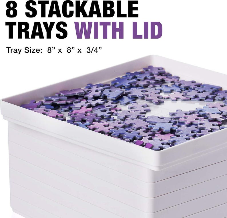8 X White Stackable Puzzle Sorting Trays With Lid 8" X 8" | Portable Jigsaw Puzzle Sorter | for ...