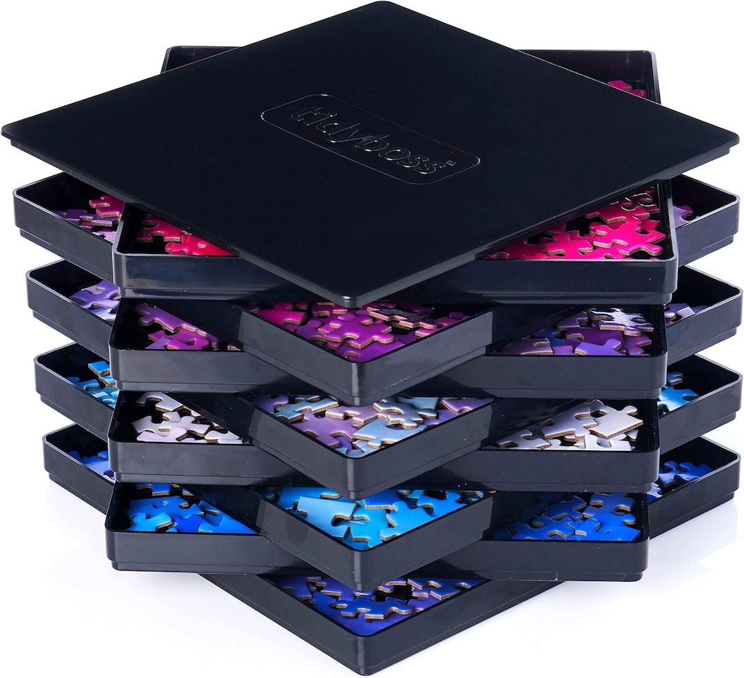 8 X Black Stackable Puzzle Sorting Trays With Lid 8" X 8" | Portable ...