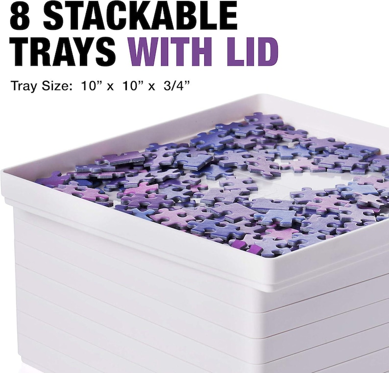 8 X White Stackable Puzzle Sorting Trays With Lid 10" X 10" | Portable ...