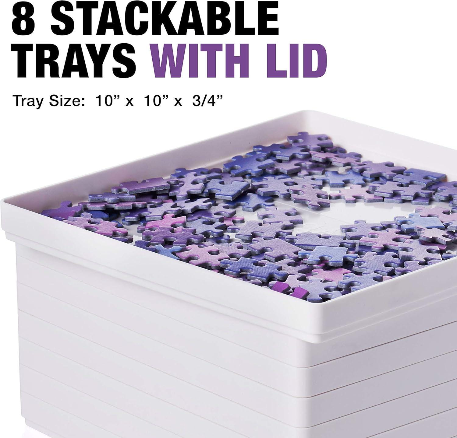8 X White Stackable Puzzle Sorting Trays With Lid 10" X 10" | Portable Jigsaw Puzzle Sorter ...