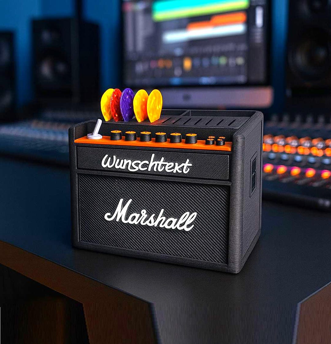 Personalized Marshall Amp Pick Holder, Amplifier Decor & Desk Organizer ...