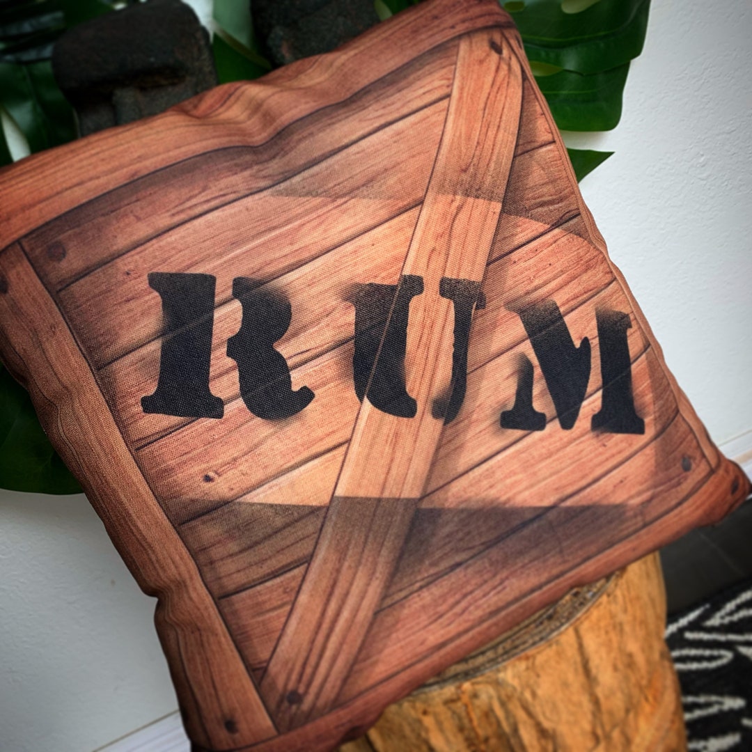 Tiki Bar Pillow Rum Crate Premium Tiki Bar Pirate Adventureland Pillow ...