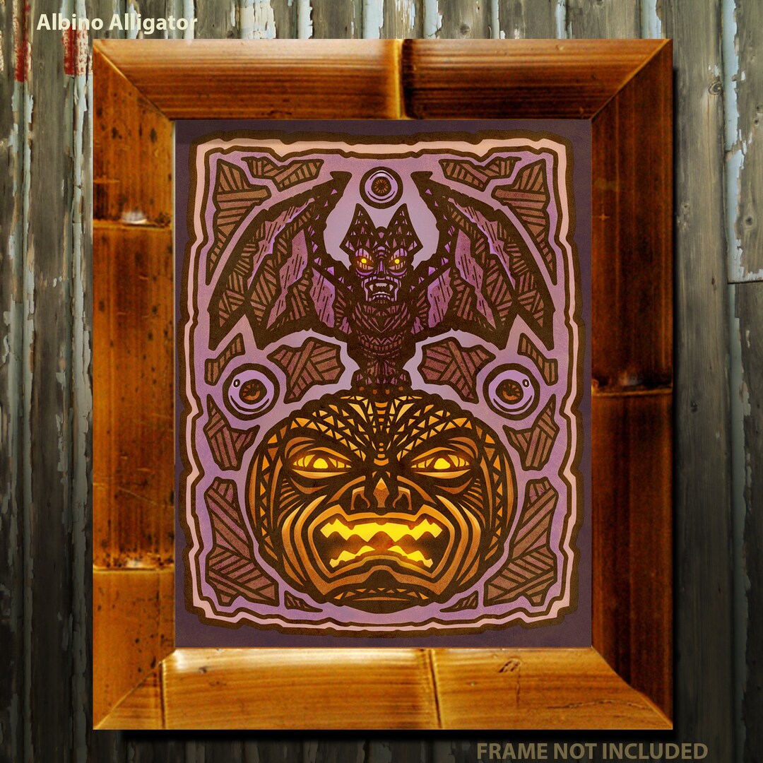Tiki Bat Halloween Pumpkin Art Print – 8x10 Alohalloween Tiki Bar Decor ...