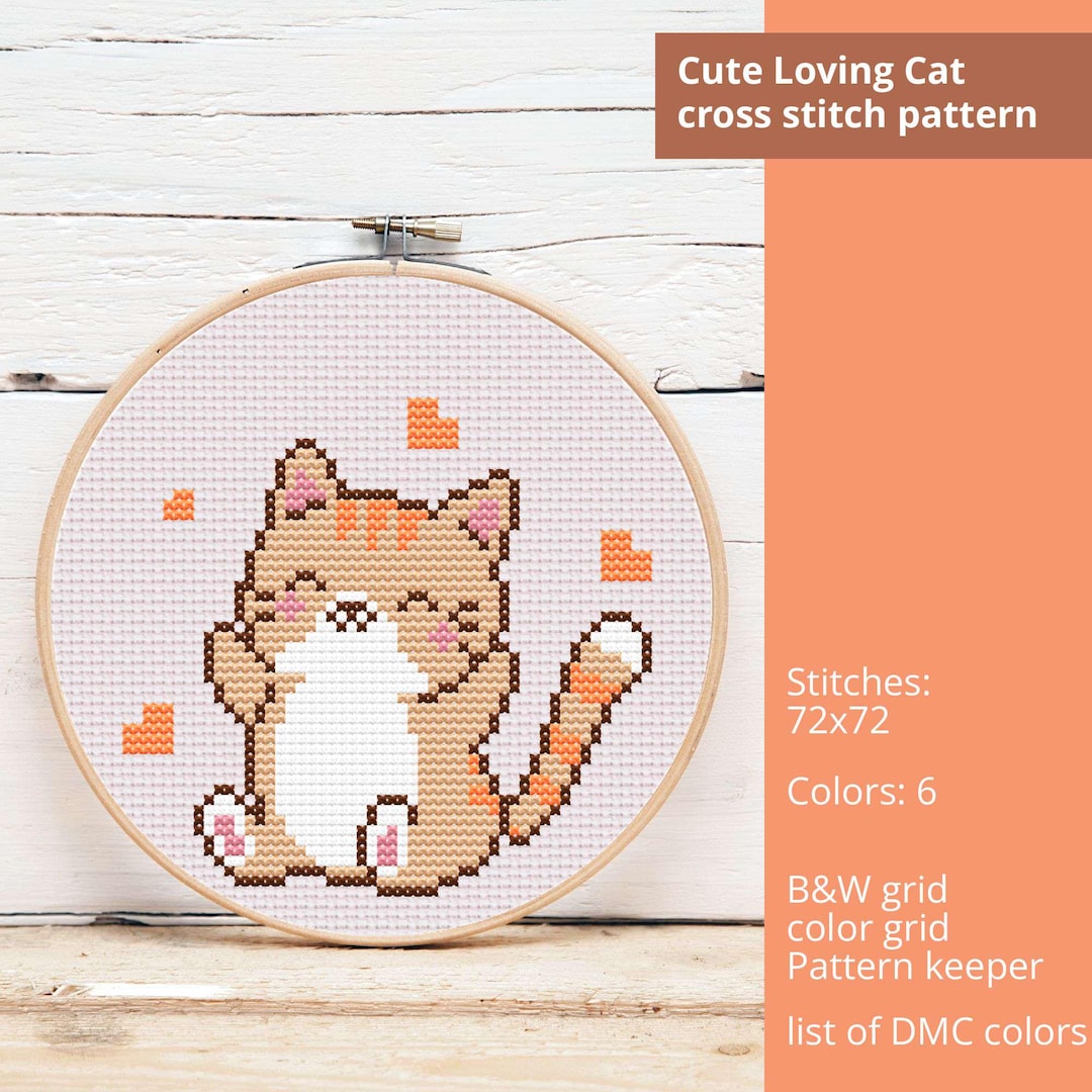 Cute Cat Cross Stitch Pattern, Kawaii Chibi Design (PDF Pattern) - Etsy
