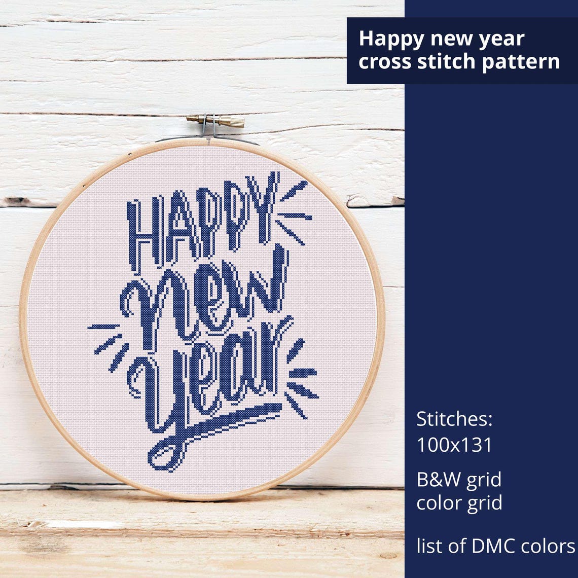 Happy New Year Cross Stitch Pattern: Vintage Lettering (PDF) - Etsy