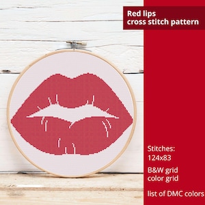 Red Lips Cross Stitch Pattern, Created by Petit Citron - Instant PDF ...
