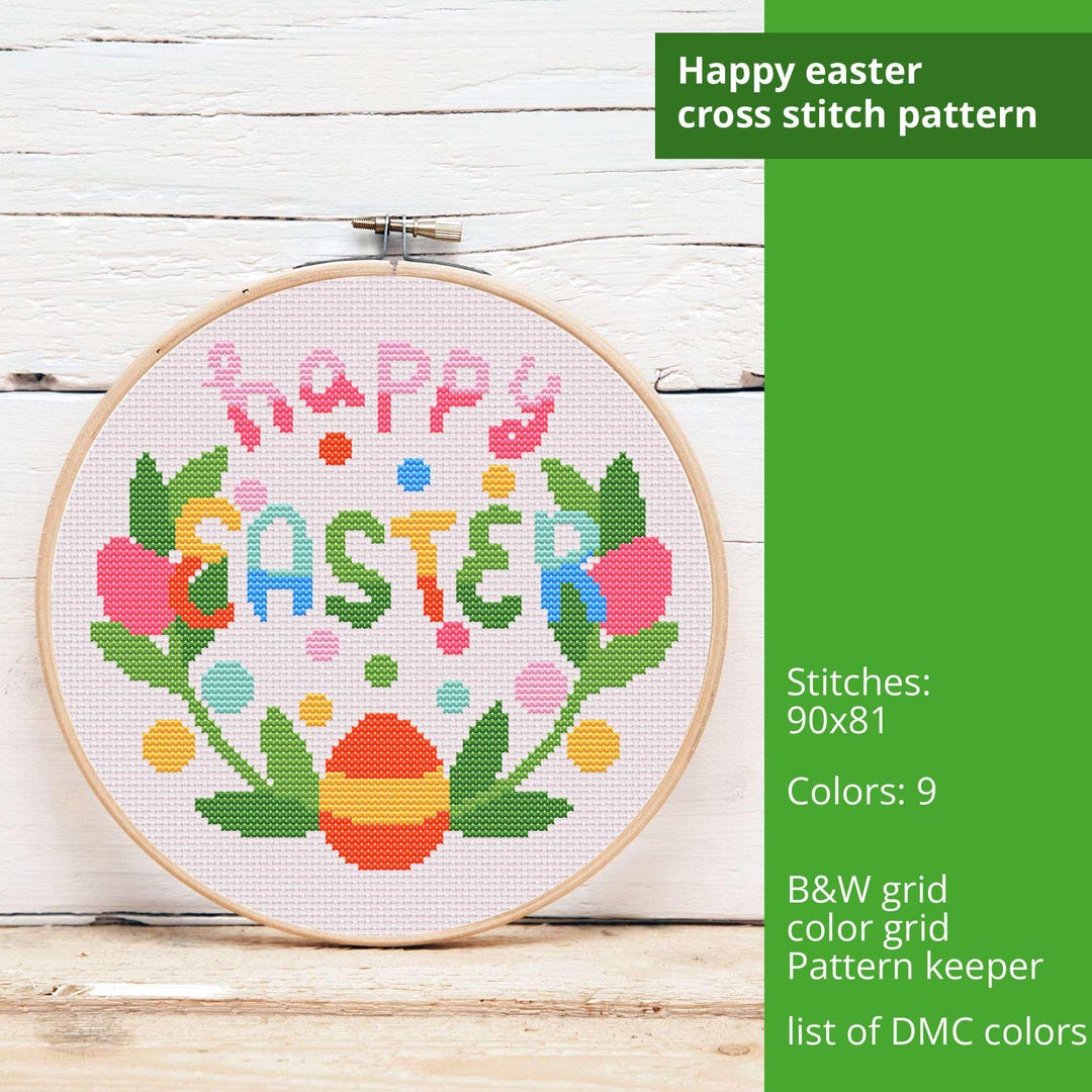 Happy Easter Cross Stitch Pattern - Instant PDF - Easter Celebration ...