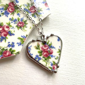 Fabulous Rosina Chintz Pink Rose & Forget Me Not, Heart Pendant, Broken ...