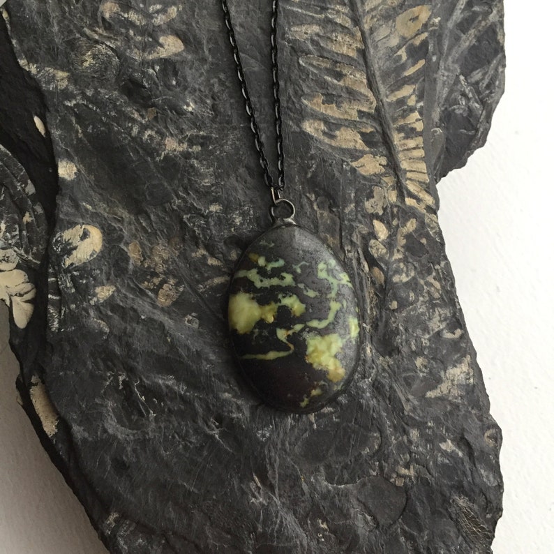 Large Black and Apple Green Stone Gaspeite Gemstone Cab Amulet Pendant ...