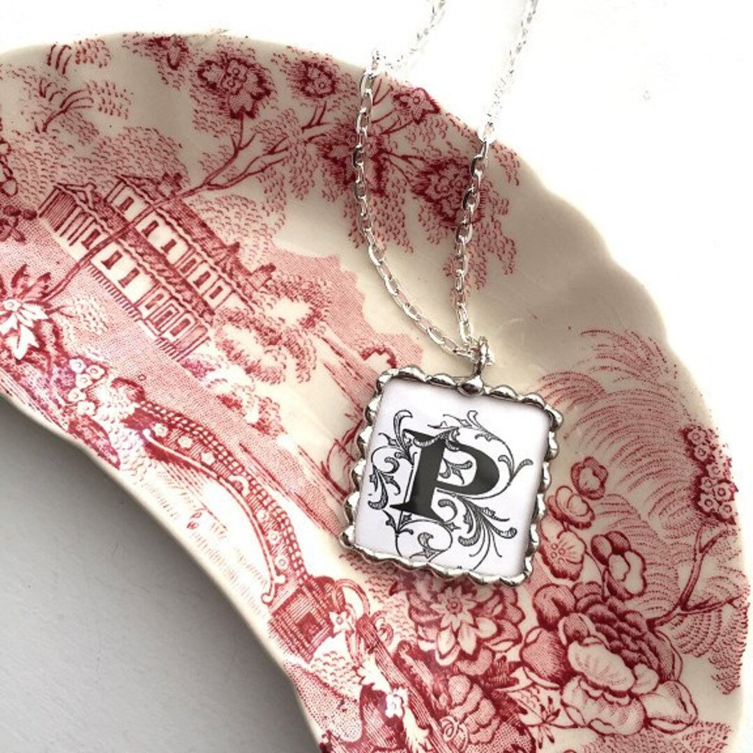 Victorian Aesthetic Monogram Initial Letter P Necklace Pendant With 22 ...