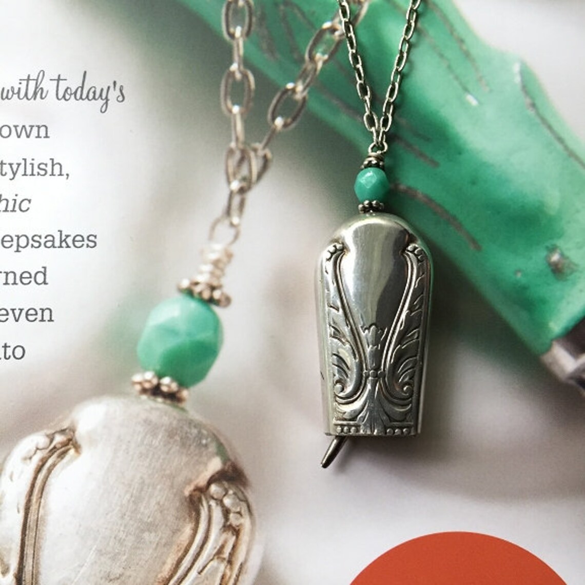 Antique Butter Knife Bell Pendant Necklace Blue-green Bead | Etsy