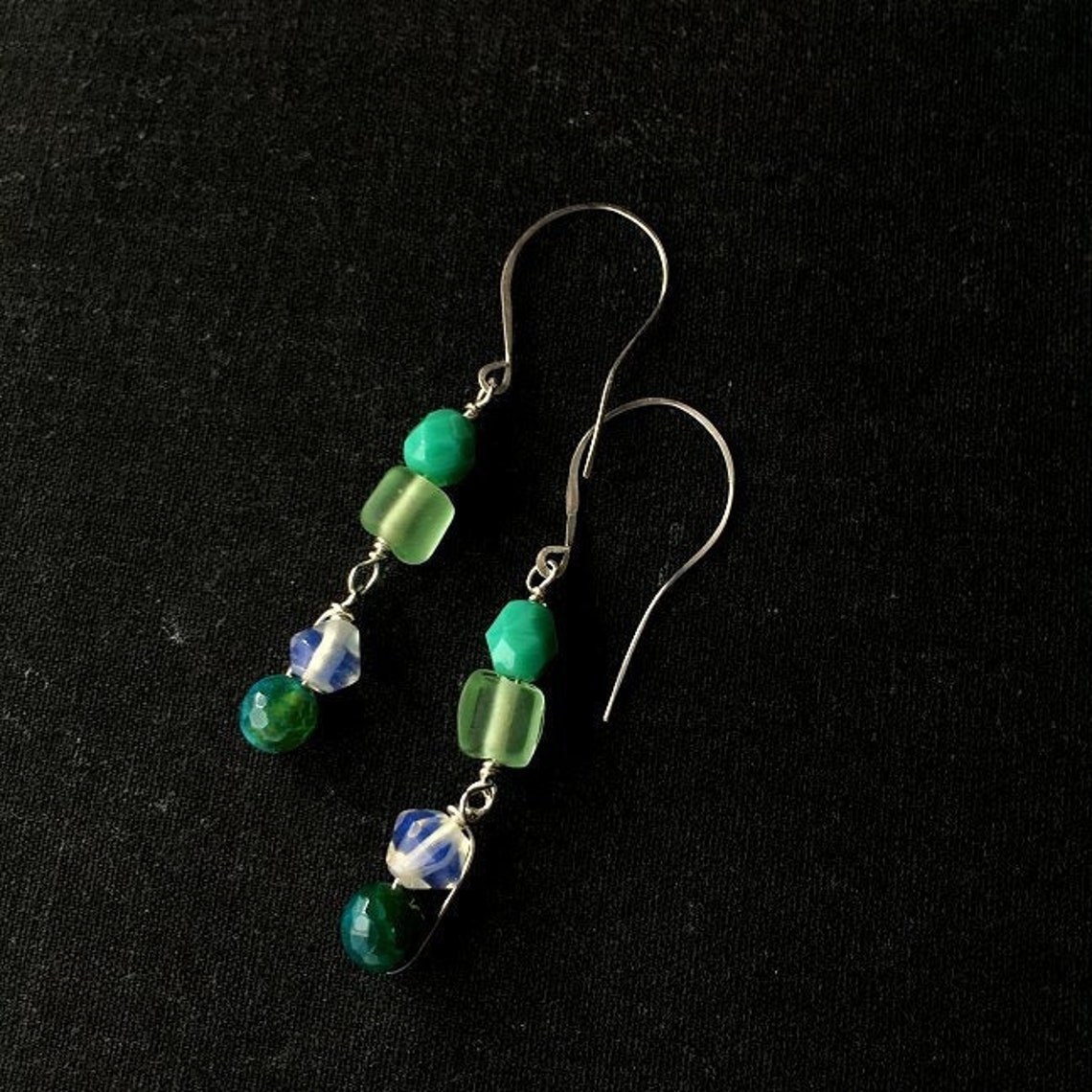 Green Goblin Glass Mermaid Glass Earrings. Artisan Metalwork. - Etsy